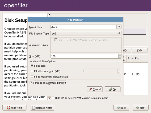 Graphical Installation | Openfiler